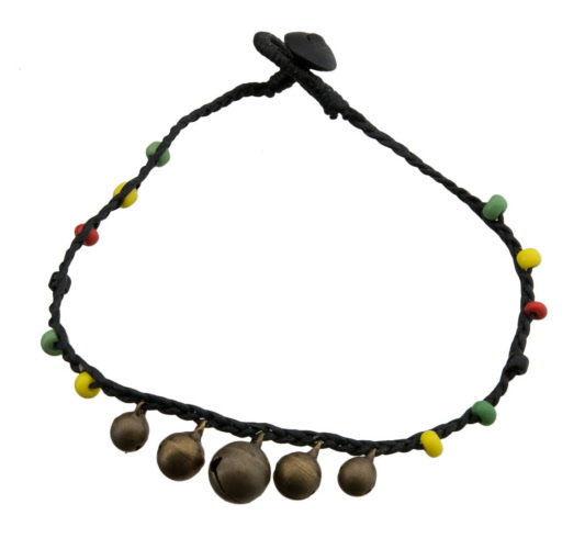 Bracelet bresilien pour cheville -grelots et perles rasta multicolores